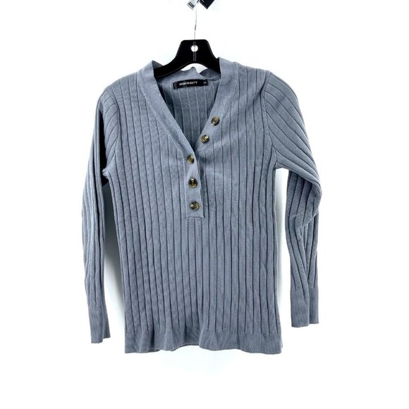 Merokeety | Sweaters | Merokeety Womens Gray Long Sleeve Buttons V Neck ...